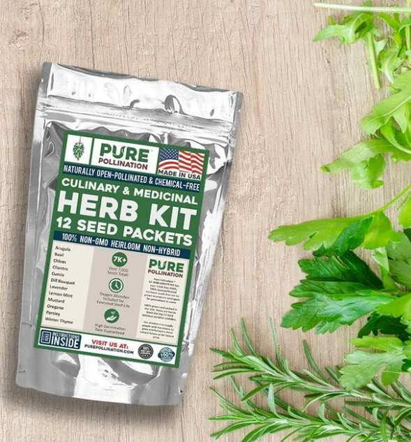 Pure Pollination- 7,000 Heirloom Herb Seeds with 12 Varieties in Pack ...